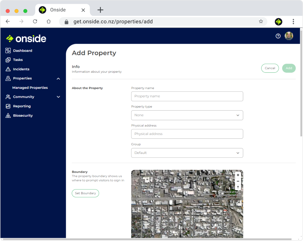 How do I add my property into Onside?