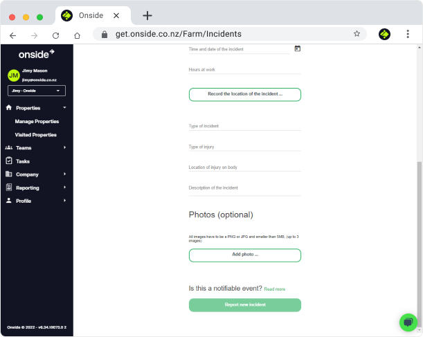 How do I report an incident in Onside?
